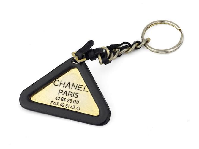 *Chanel Key Holder Old Chanel Triangle Black Gold Leather X Gold Plated ...