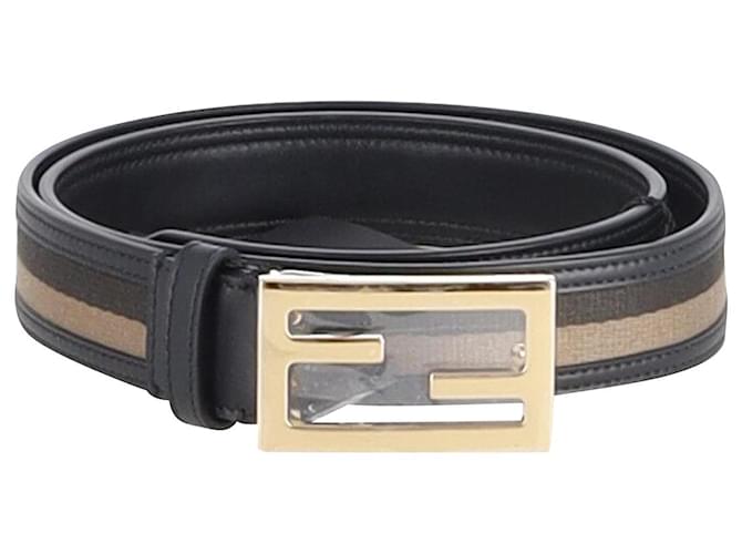 Fendi Logo Belt with Canvas Trim in Black Leather ref.871167 - Joli Closet