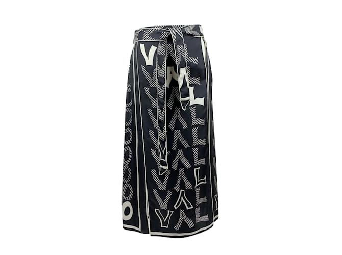 Valentino Garavani Valentino Black and White Silk Logo Midi Skirt Size ...