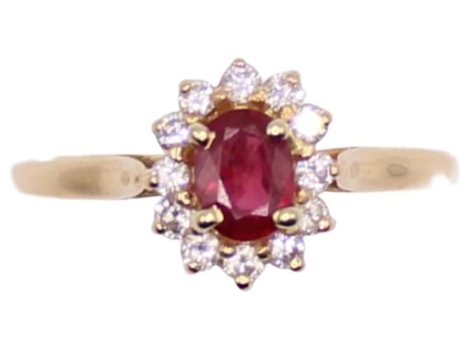 Autre Marque Bague marguerite rubis central et entourage de diamants or ...