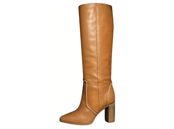 BOTTES CAVALIÈRES EN CUIR CÉLINE Caramel ref.877779 - Joli Closet