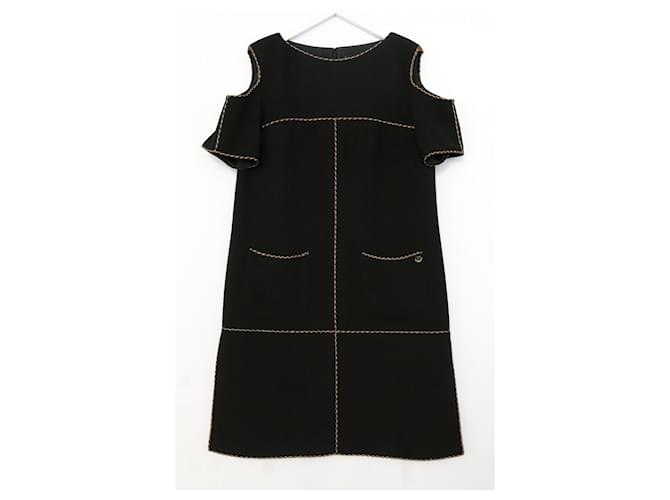 Chanel Spring 2014 Rope Trim Cold Shoulder Dress Black Polyester ref ...