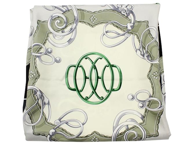 Hermès Hermes Lift Profile Scarf 90 Vert Black Gris in Green Silk ref ...