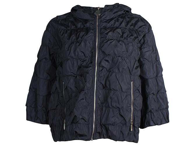 Moncler Crumpled Texture Quilted Jacket in Navy Blue Polyamide Nylon ...