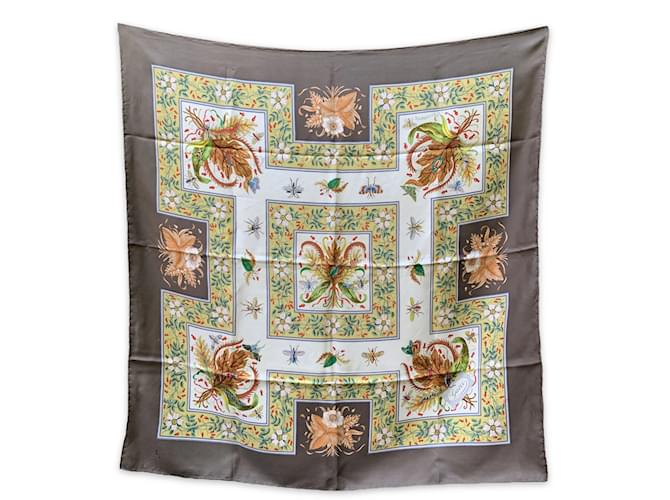 Gucci Vintage Grey Accornero Leaves and Insects Silk Scarf 1970 ref ...