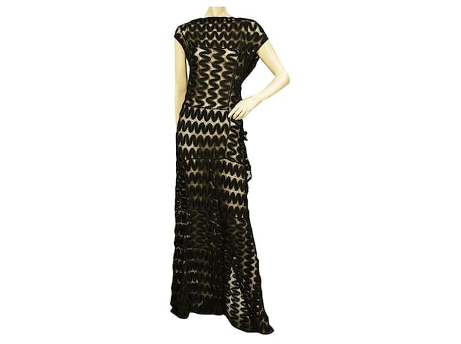 Missoni Shiny Black Zig Zag Knitted Transparent Open Back Robe longue ...