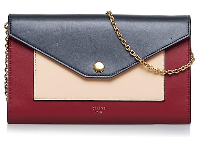 Céline Celine Red Pocket Envelope Wallet On Chain Leather Pony-style ...