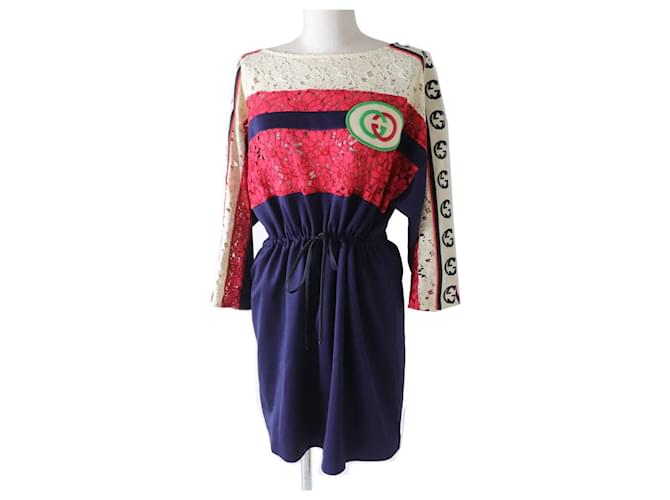 *Gucci Embroidered Striped Dress/Interlocking G One Piece Multi XS With ...