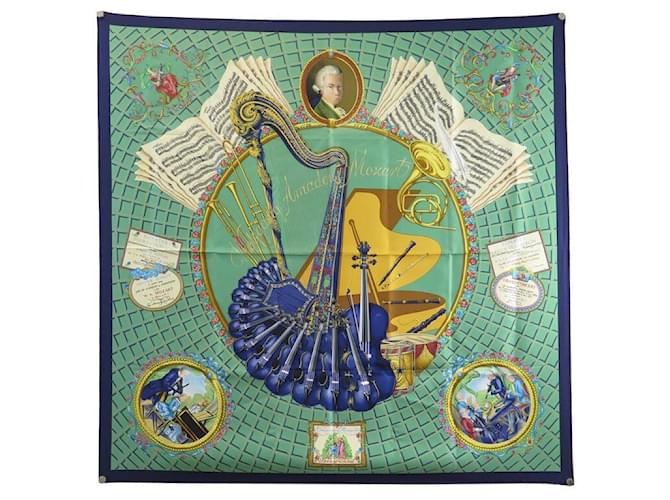 Hermès NEW HERMES SCARF TRIBUTE TO MOZART BY JULIA ABADIE GREEN SILK ...