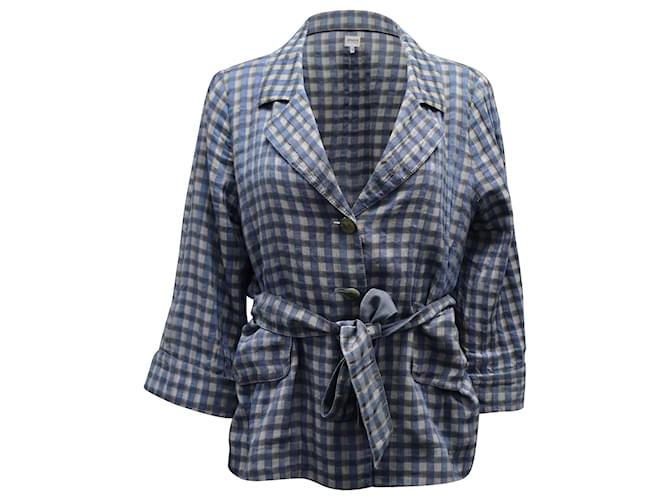 Armani Collezioni Plaid Belted Jacket in Blue Viscose Cellulose fibre ...