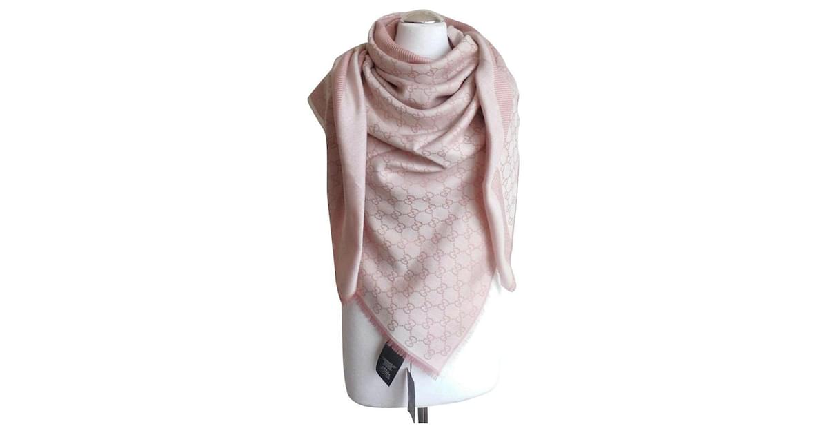 Gucci gg stole scarf Pink White Silk Wool ref.903158 - Joli Closet