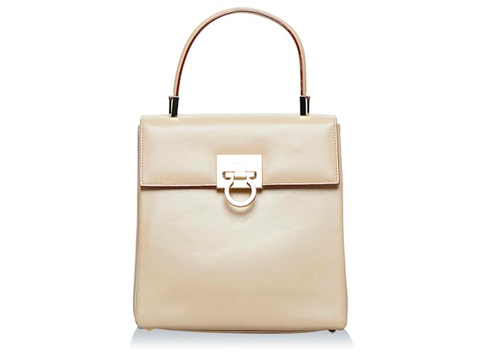 Salvatore Ferragamo Ferragamo Brown Gancini Satchel Beige Leather Pony ...
