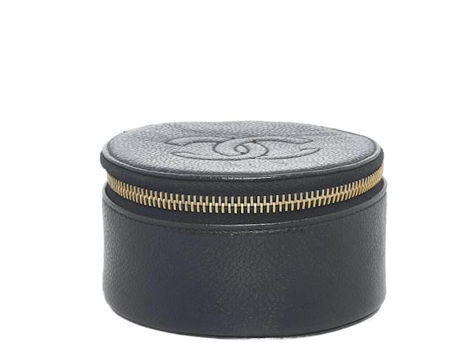Chanel Caviar Round Vanity Case Black Leather ref.910854 - Joli Closet