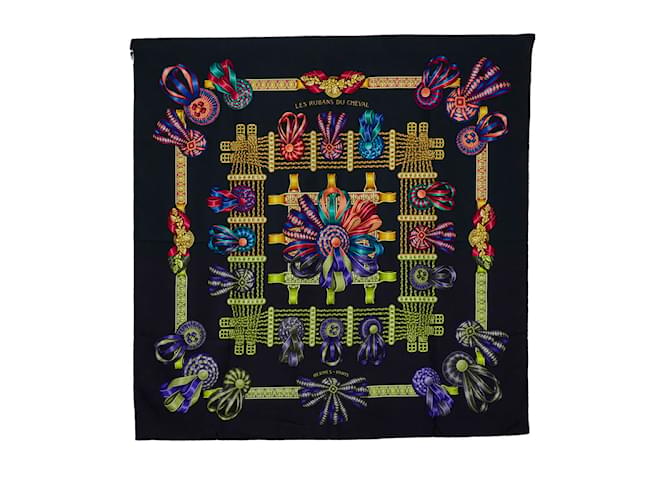 Hermès Carré Les Rubans du Cheval Silk Scarf Black Cotton ref.914421 ...