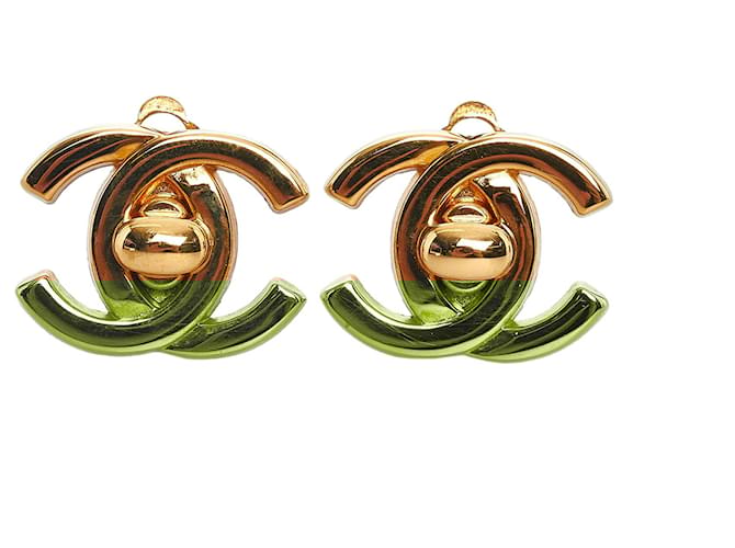 Chanel Gold CC Turn Lock Clip-On Earrings Golden Metal ref.915400 ...