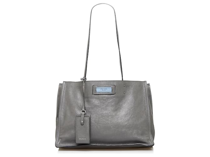Prada Gray Glace Calf Etiquette (Sold) - Joli Closet