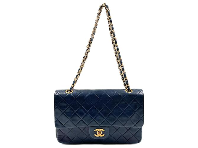 Navy Leather Chanel Medium Flap Bag Navy blue Cloth ref.924482 - Joli ...