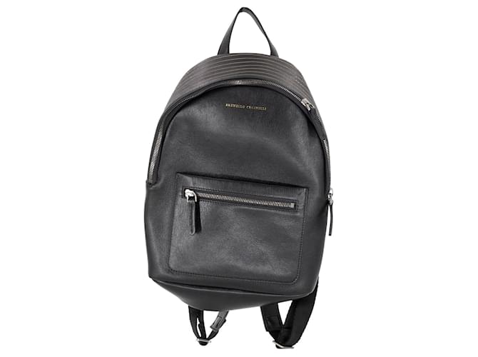 Brunello Cucinelli Monili backpack in black leather with copper beads ...