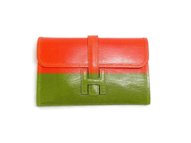 Hermès Mini Jige Orange Lizard Clutch by Hermes Exotic leather ref ...