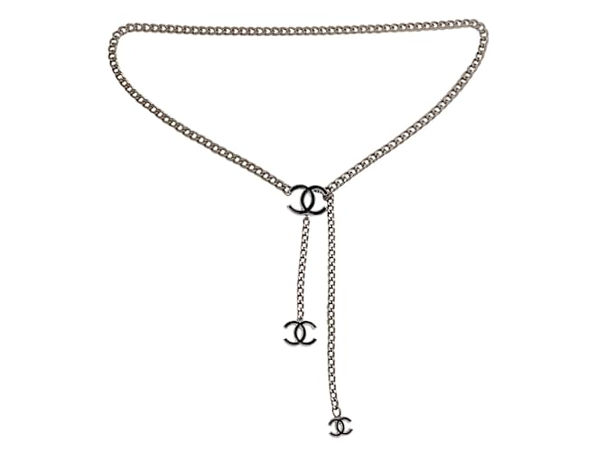 Chanel 2004 Silver Chain Belt With Black Enamel Logos Metal ref.938898 ...