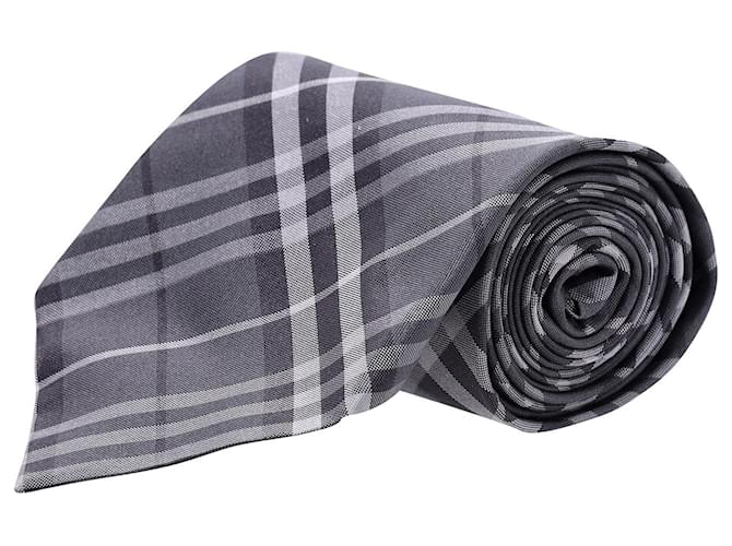 Burberry Plaid Pattern Necktie in Grey Silk ref.953638 - Joli Closet
