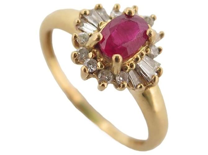 Autre Marque BAGUE MARQUISE T55 EN OR JAUNE 18K SERTIE RUBIS 0.7CT & 10 ...