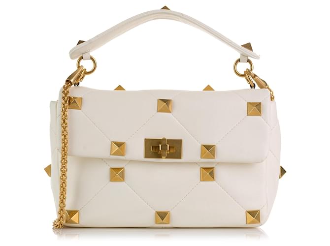 Valentino White Large Roman Stud Satchel (Sold) - Joli Closet