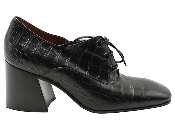 Céline Celine Phoebe Philo Block Heel Brogues en Cuir Noir Effet Croco ...