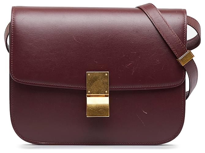 Céline Celine Red Medium Calfskin Classic Box Dark red Leather Pony ...
