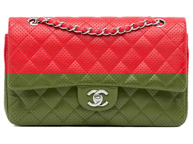 Chanel Red Medium Classic Perforated lined Flap Leather ref.963205 ...