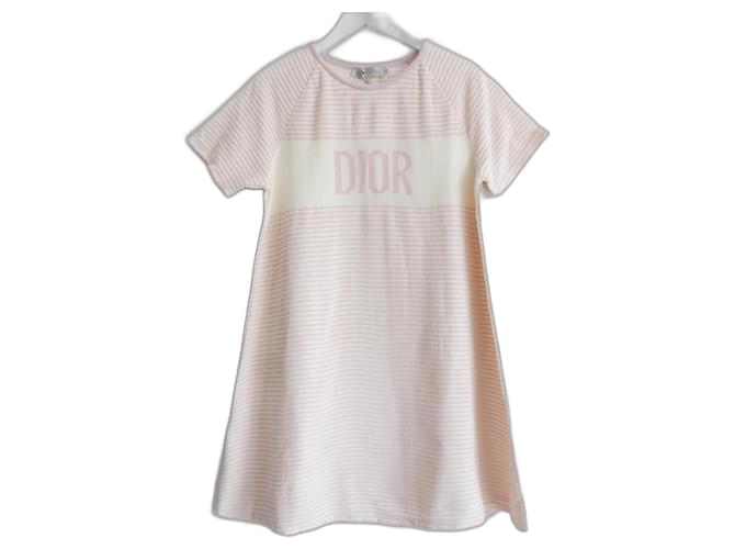 Christian Dior Pink Velvet Stripe Logo Girl's Dress Cotton ref.963317 ...