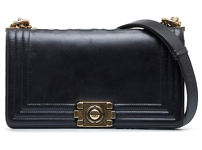 Chanel Black Medium Lambskin Boy Reverso Leather Pony-style calfskin ...