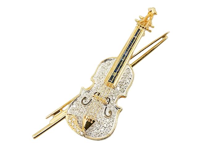 & Other Stories 18k Gold Diamond Violin Brooch Golden Metal ref.970206 ...