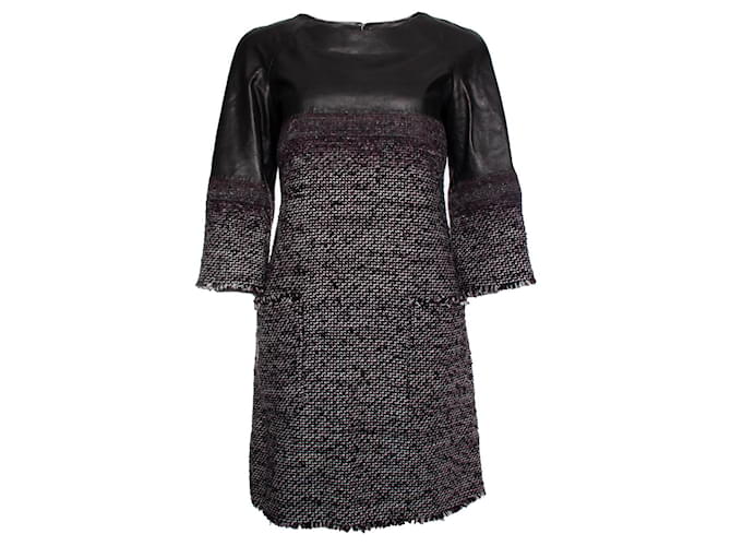 Chanel, robe en tweed avec cuir Laine Noir ref.1003192 - Joli Closet