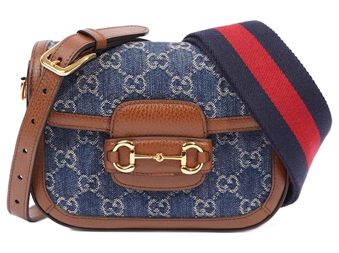 Gucci Web Horsebit 1955 Bag Brown / Denim Canvas / leather ref.1006061 ...