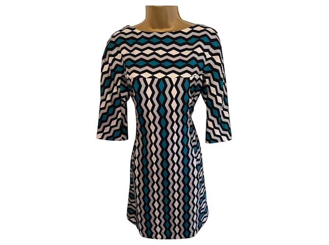 MILLY New York Womens Teal Black Short Sleeve Silk Dress US 4 UK 8 EU ...
