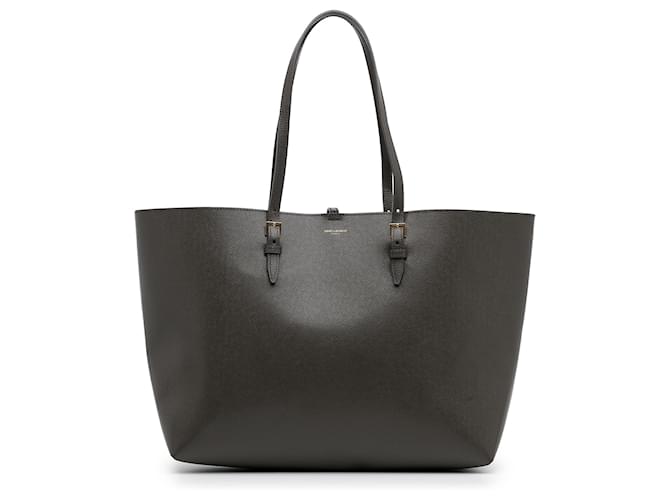 Yves Saint Laurent YSL Gray E/W Shopping Tote Grey Leather Pony-style ...