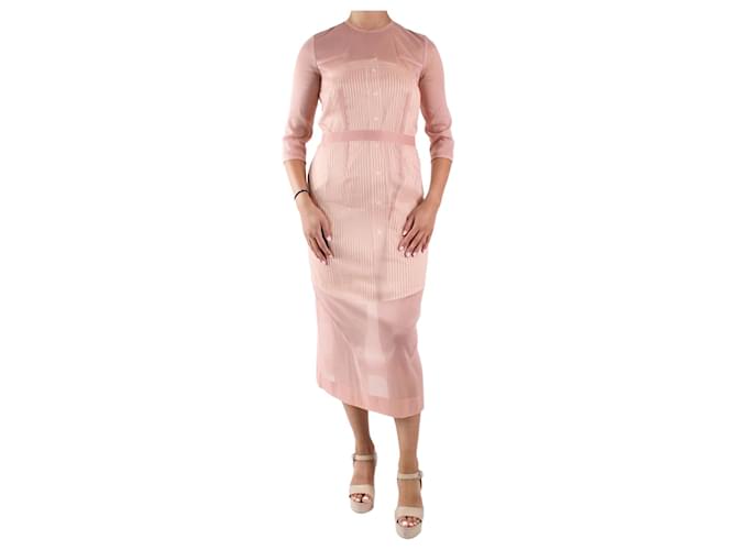 Victoria Beckham Pink organza midi dress with striped midi slip - size ...