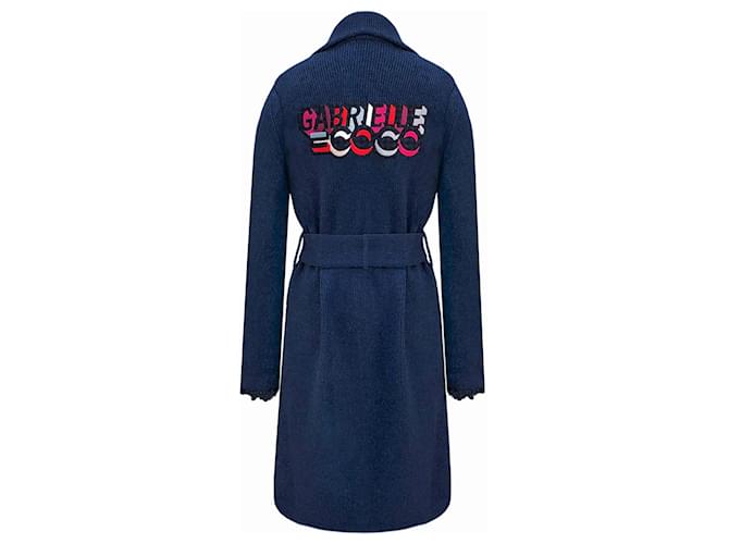 Chanel Coco Gabrielle Patch Belted COat Navy blue Wool ref.991252 ...