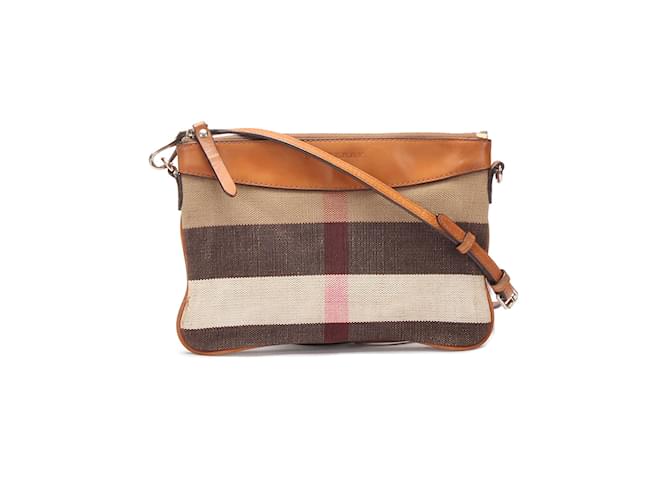 Burberry House Check Canvas Peyton Crossbody Bag Brown Cloth Pony-style calfskin ref.993014 ...