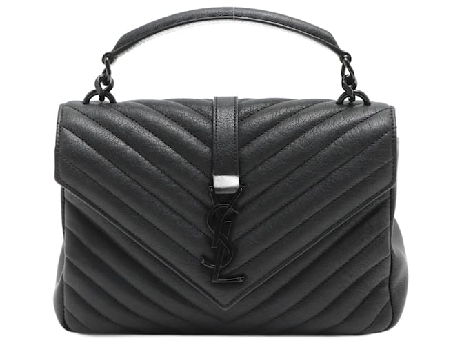Yves Saint Laurent College Medium Quilted "Y" Leather All Black 2-way bag ref.993836 - Joli Closet
