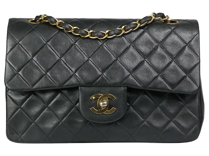 Chanel Black small lambskin Classic gold hardware double flap bag ...