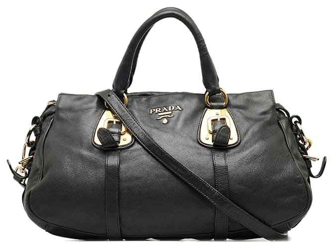 Prada Black Vitello Daino Satchel Leather Pony-style calfskin ref ...
