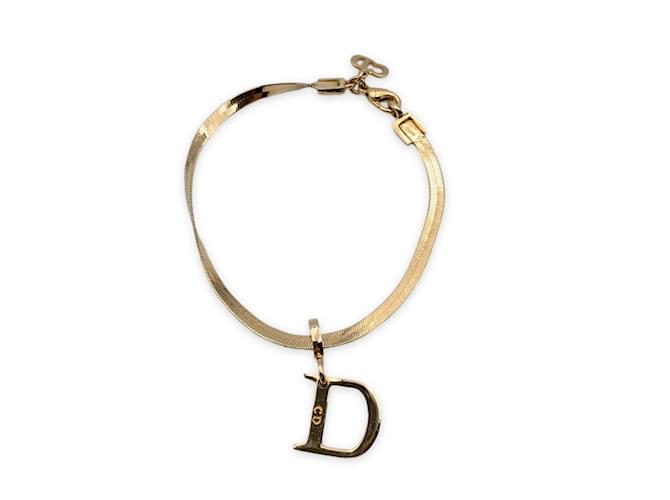 Christian Dior Gold Metal D Logo Pendant Snake Chain Bracelet Golden ...