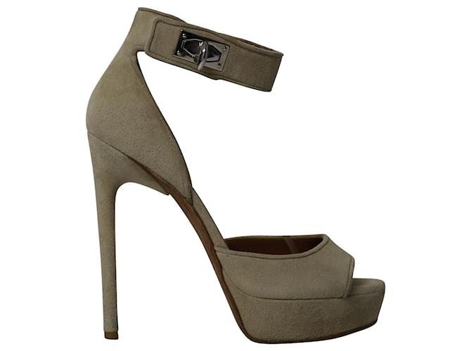 Givenchy Shark Lock High-Heeled Sandals in Khaki Suede Green ref ...