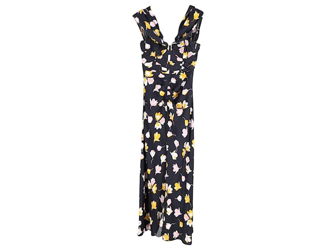 Self portrait Self-Portrait Asymmetric Satin Black Dress in Floral ...
