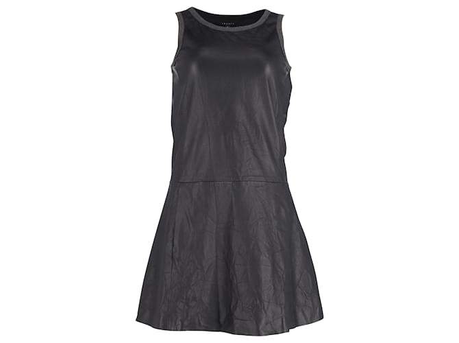 Theory Mini-robe droite évasée sans manches en cuir noir ref.1014824 ...