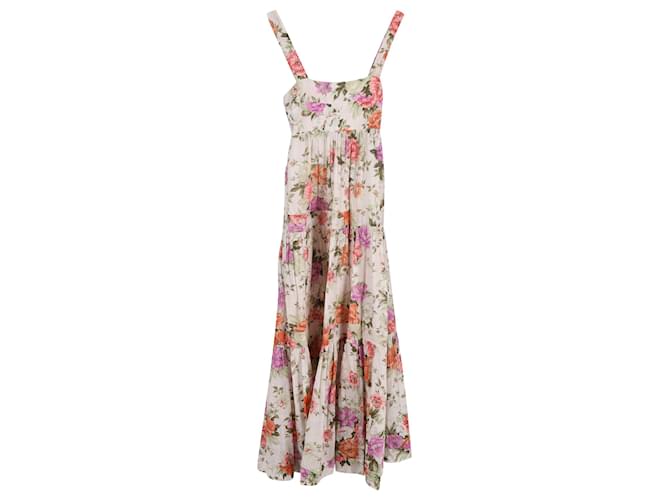 Zimmermann Pattie Floral Tie Shoulder Tiered Maxi Dress In Multicolor