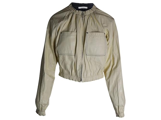 Céline Celine Cropped Jacket in Cream Lamb Leather White ref.1015216 - Joli Closet