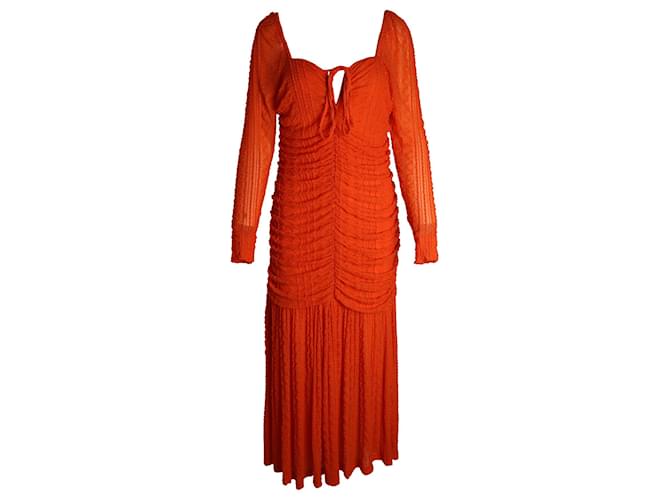 Ganni Textured Ruched Jersey Midi Dress in Orange Polyamide ref.1015219 ...
